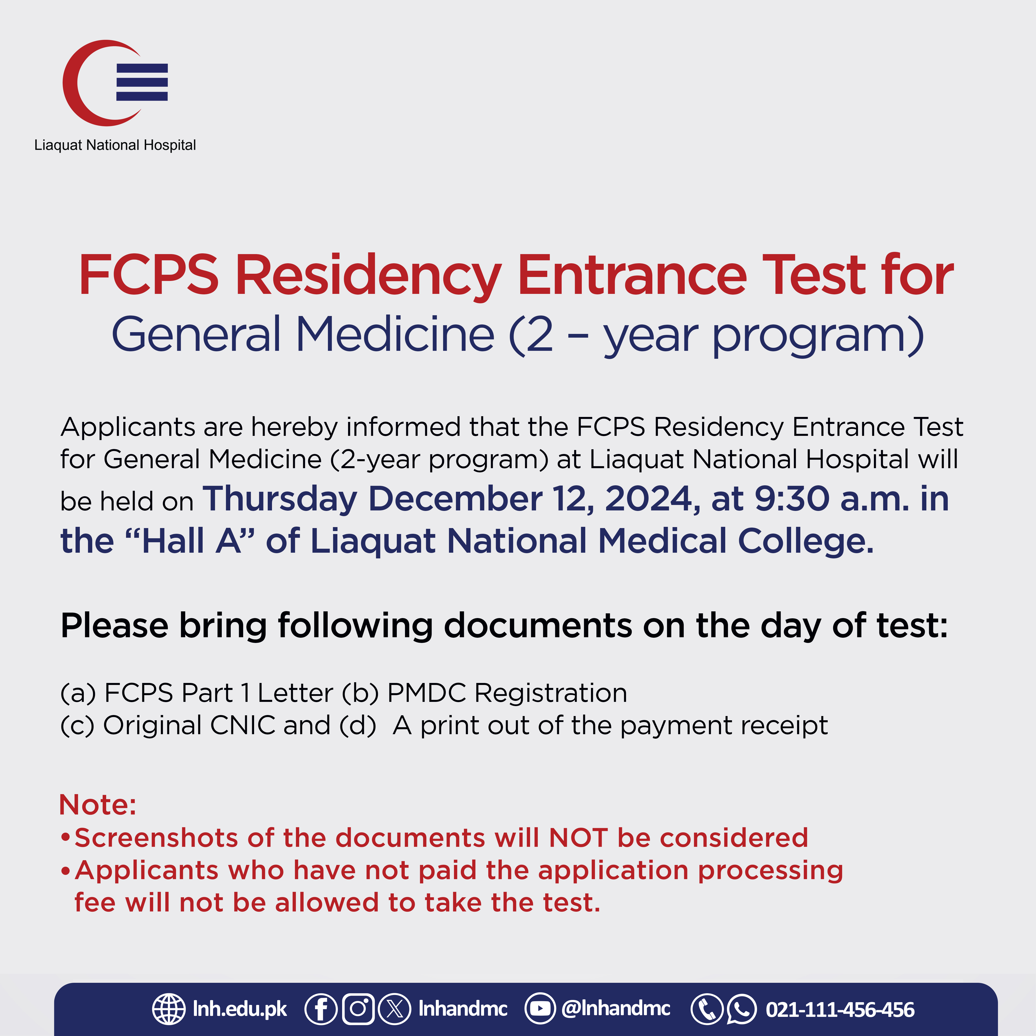 FCPS Residency Entrance Test for General Medicine (2-year Program)